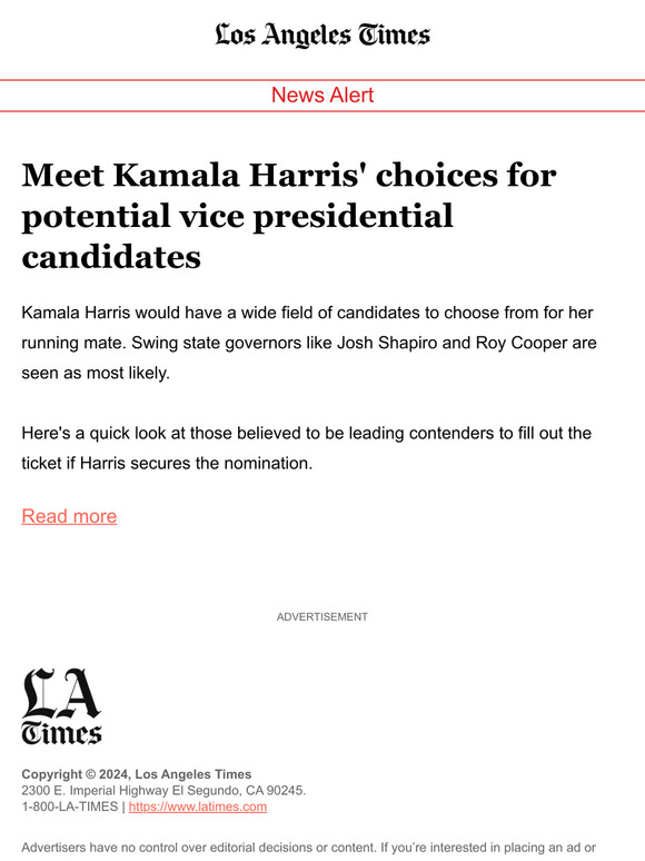 Los Angeles Times: Meet Kamala Harris' choices for potential vice ...