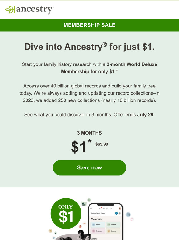 Ancestry: Get a 3-month membership for only $1 🎉 | Milled