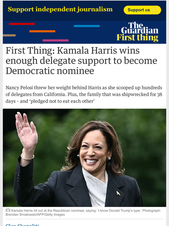The Guardian: Kamala Harris wins enough delegate support to become ...