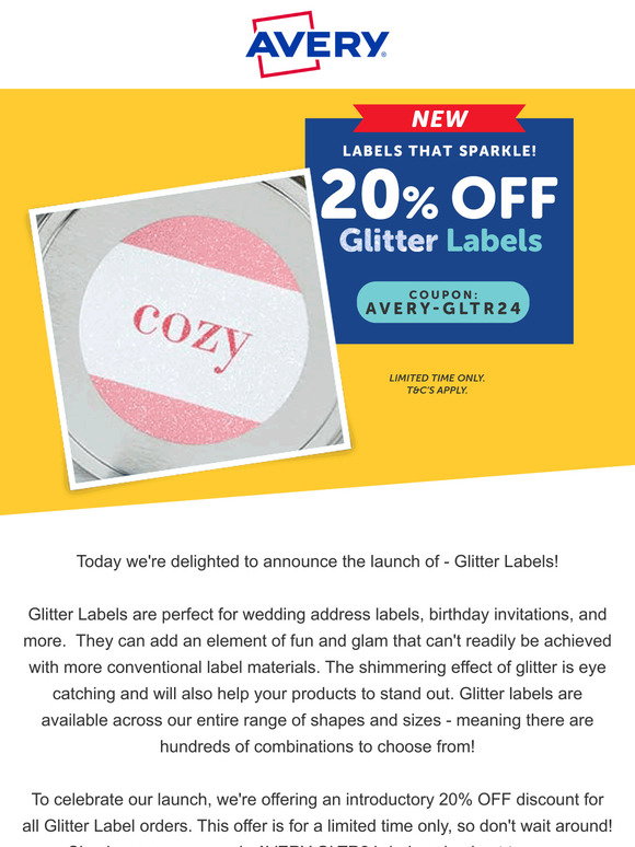 Avery: Glitter Shaped Labels - Now Available | Milled