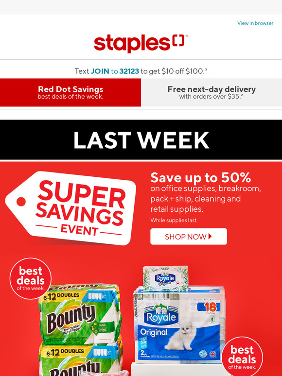 Staples: Last chance! Save up to 50%. | Milled