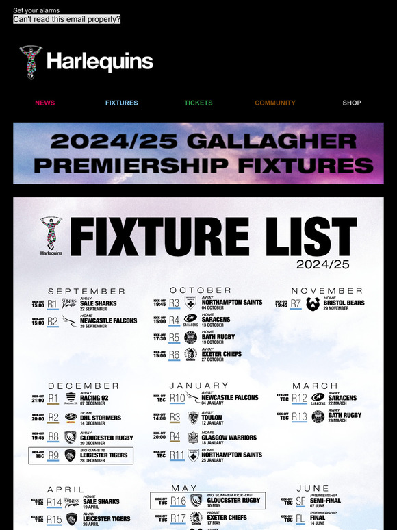 Harlequins: 2024/25 Gallagher Premiership Fixtures Announced | Milled