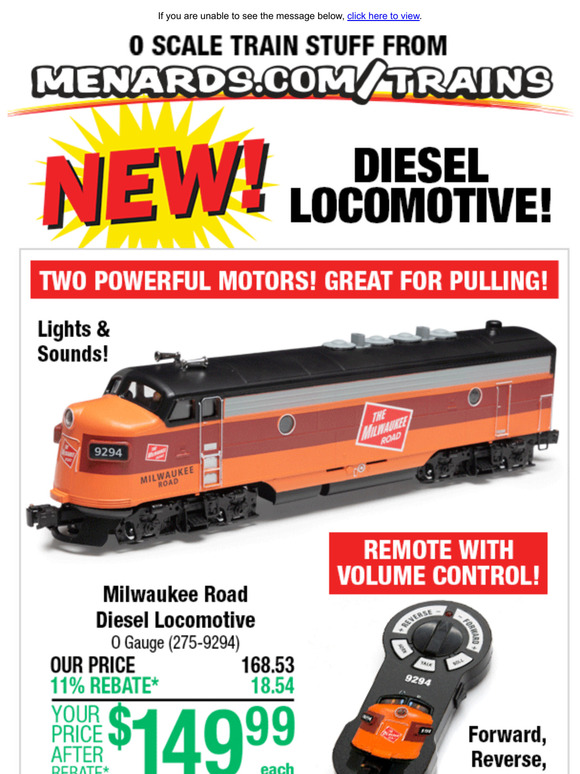 Menards: New! Milwaukee Road Engine & Train Cars! | Milled