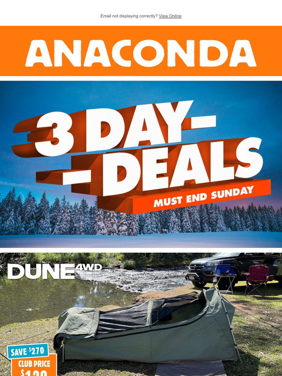 Anaconda: SAVE $270 Dune 4WD Outback Single Swag | Milled