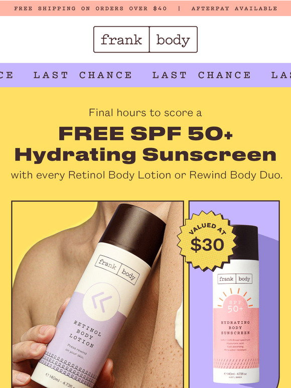 Frank Body: Last chance to score a FREE full-size SPF. | Milled