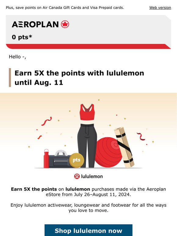 Air Canada: Earn 5X the points with lululemon | Milled