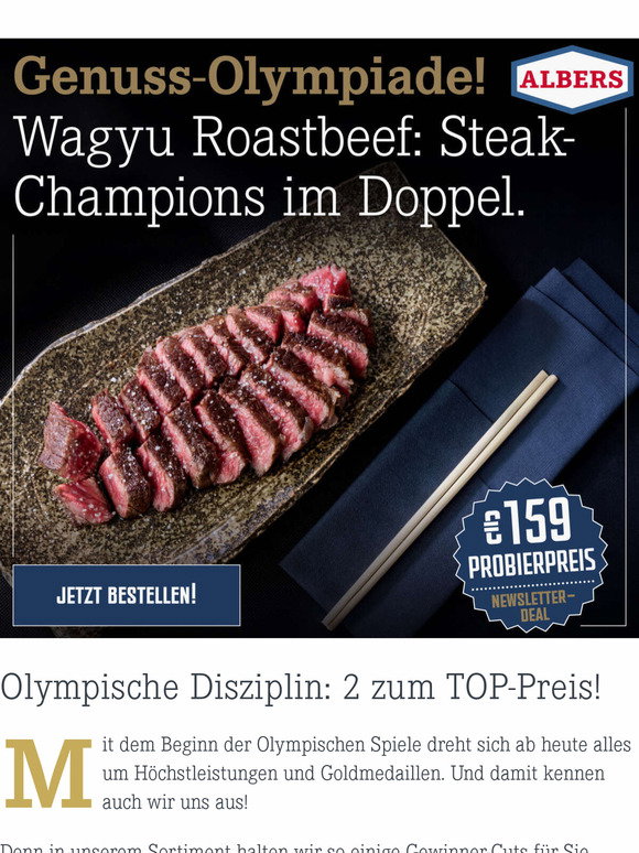 Albers Food: Genuss-Olympiade! Wagyu Roastbeef: Steak-Champions im ...