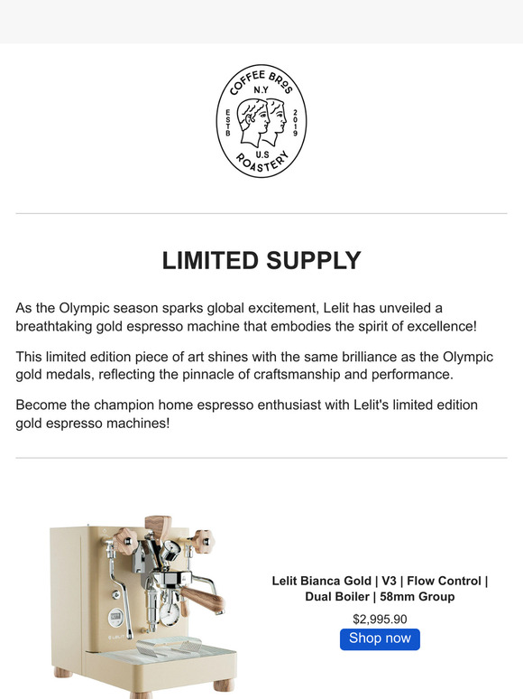 Coffee Bros.: 🥇Olympic Gold Espresso Machine | Milled