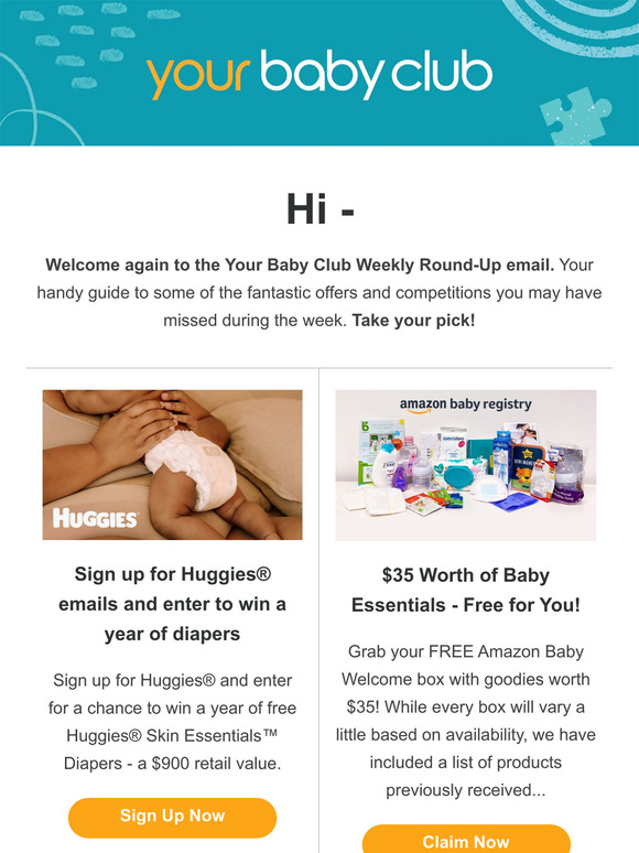 Your Baby Club: ROUNDUP - Win a Year of Huggies Diapers, FREE Amazon ...