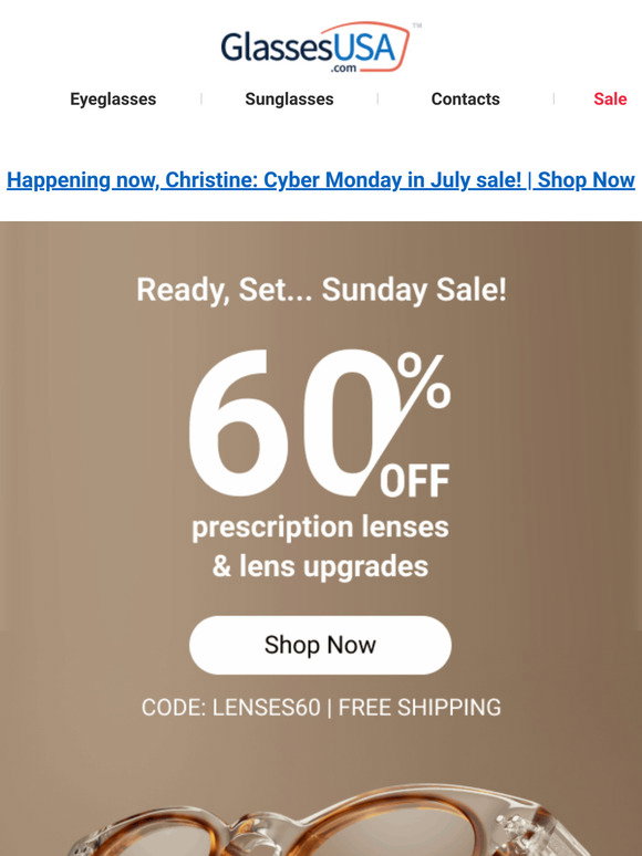 GlassesUSA: 👓 SUNDAY SALE 👓 60% off prescription lenses and upgrades ...