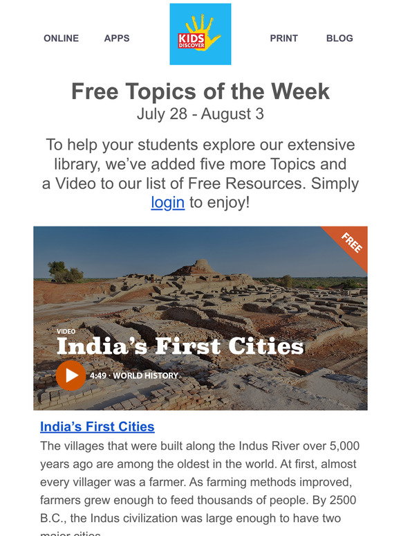 Kids Discover: Free Video: India’s First Cities; Plus More Free Topics ...