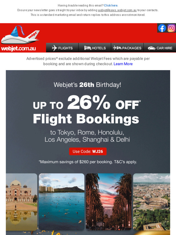 Webjet: Webjet turns 26 with a bang! Up to 26% OFF* selected overseas ...
