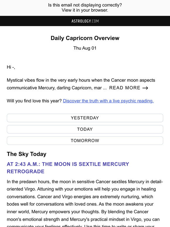 Astrology: —, Your Daily Horoscope Overview - Thu Aug 01 | Milled