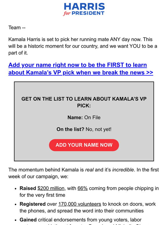 Kamala Harris: Would you like to be the first to know Kamala’s VP pick ...