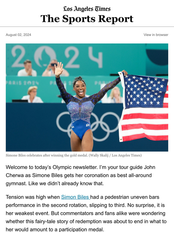 Los Angeles Times: The Sports Report Olympics edition: Simone Biles is ...