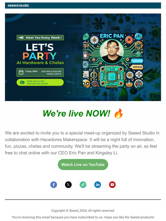 Seeed Studio: ⏰LET'S PARTY! AI Hardware & Chelas ｜ Con Eric Pan de ...