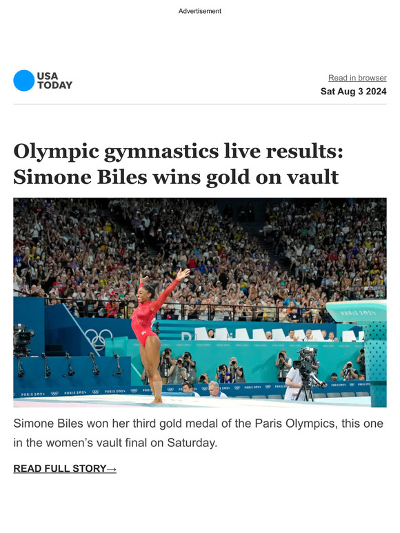 USA TODAY: Breaking: Simone Biles wins another gold medal at Paris ...