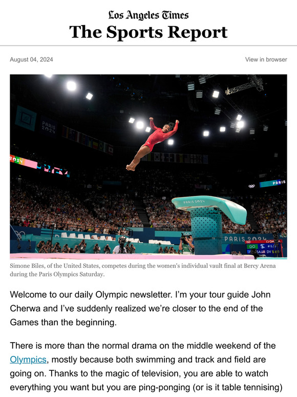 Los Angeles Times: The Sports Report Olympics edition: Biles and ...