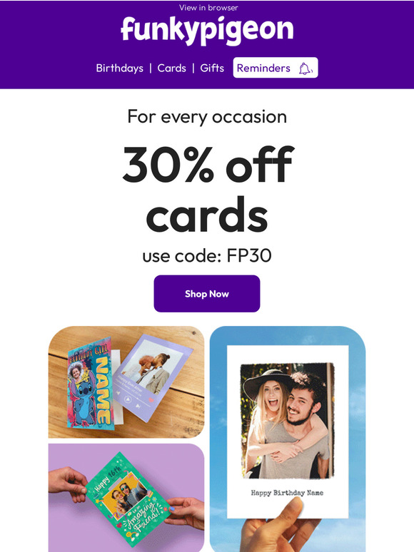 Funky Pigeon: —, save 30% on cards! 👏 | Milled