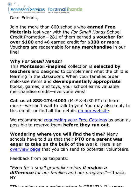 Montessori Services: Earn Free Materials from Montessori Services | Milled