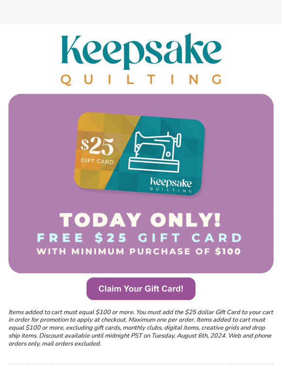 Keepsake Quilting: Free $25 Gift Card Flash! 🔥 | Milled