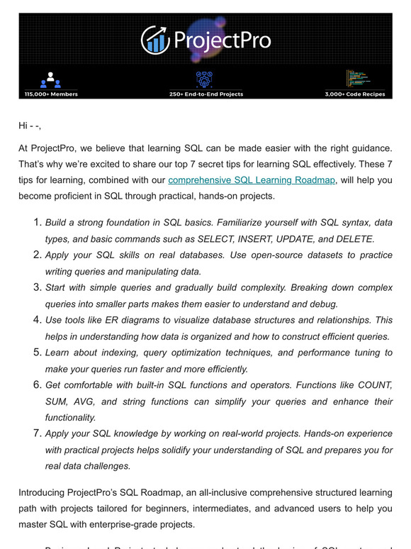 ProjectPro: 7 Expert Tips with 10 Solved Projects to Become a SQL Pro ... ProjectPro: 7 Expert Tips with 10 Solved Projects to Become a SQL Pro ...