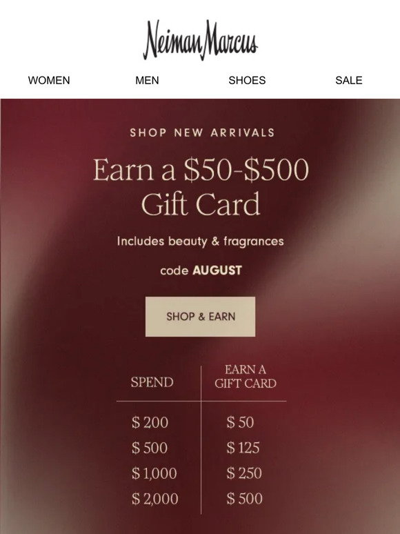 Neiman Marcus: NOW EXTENDED: One more day to earn a gift card | Milled