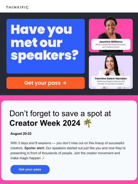 Thinkific: Who’s speaking at Creator Week 2024? 📣⭐ | Milled