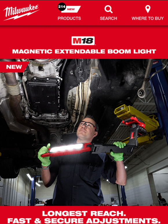 Milwaukee Tool: NOW AVAILABLE! M18™ Magnetic Extendable Boom Light | Milled