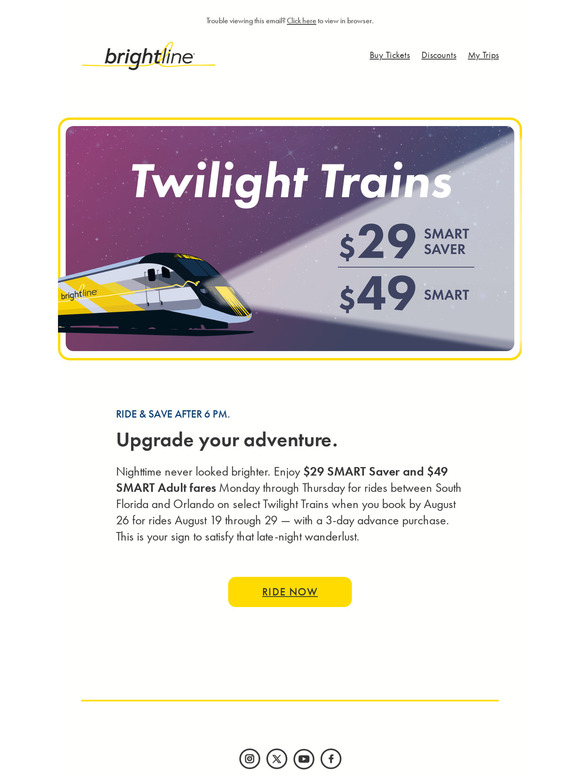 Brightline: Introducing Twilight Trains starting at $29. | Milled