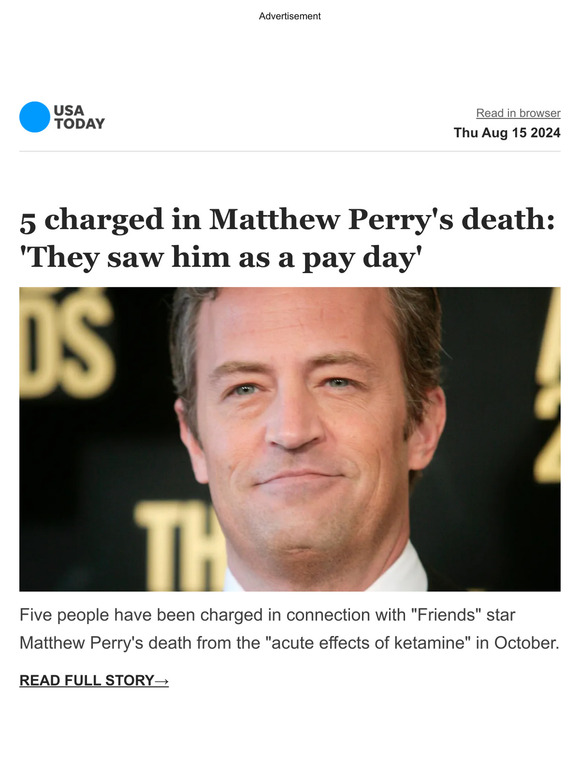 USA TODAY: Breaking: Five people charged in Matthew Perry's drug ...
