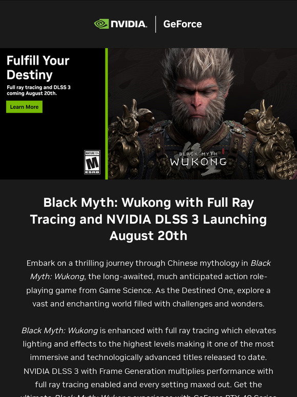 Nvidia: Black Myth: Wukong with Full Ray Tracing and NVIDIA DLSS 3 ...