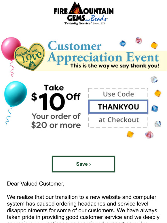 Fire Mountain Gems: Customer Appreciation Days - Take $10 Off Today ...