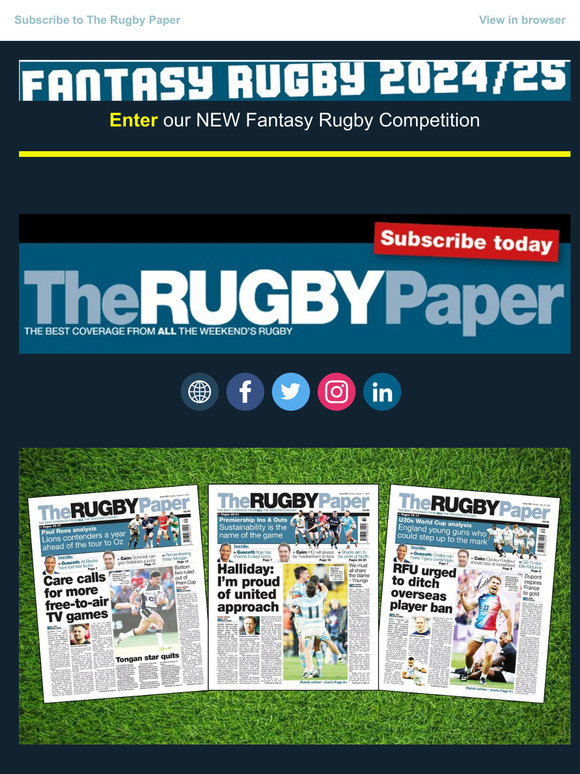 The Rugby Paper: IN SUNDAY'S RUGBY PAPER> URC INS & OUTS / RUGBY CHAMP ...