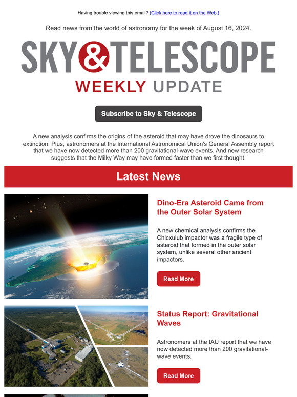 Sky & Telescope: Dino-Era Asteroid, Gravitational Waves, and the Milky ...