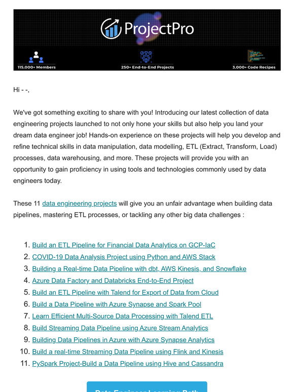 ProjectPro: 11 Data Engineering Projects That Will Get You Hired | Milled