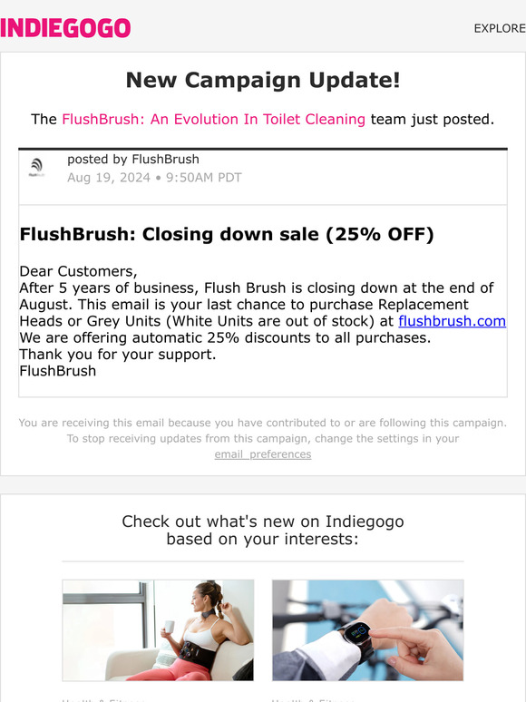 Indiegogo: 📢 Update #12 from FlushBrush: An Evolution In Toilet Cleaning | Milled