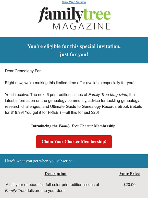 Family Tree Magazine: Don't Miss Your Special Charter Invitation | Milled