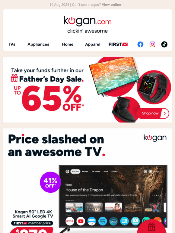 Kogan.com: Save $270 on Kogan 50" 4K Smart Google TV ONLY $379 | Milled