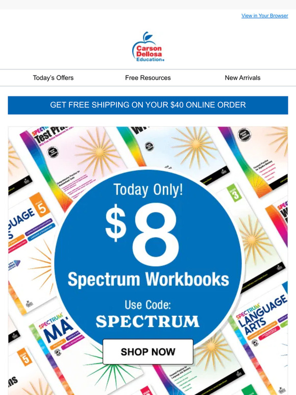 Carson-Dellosa Education: Today Only! $8 Spectrum Workbooks | Milled