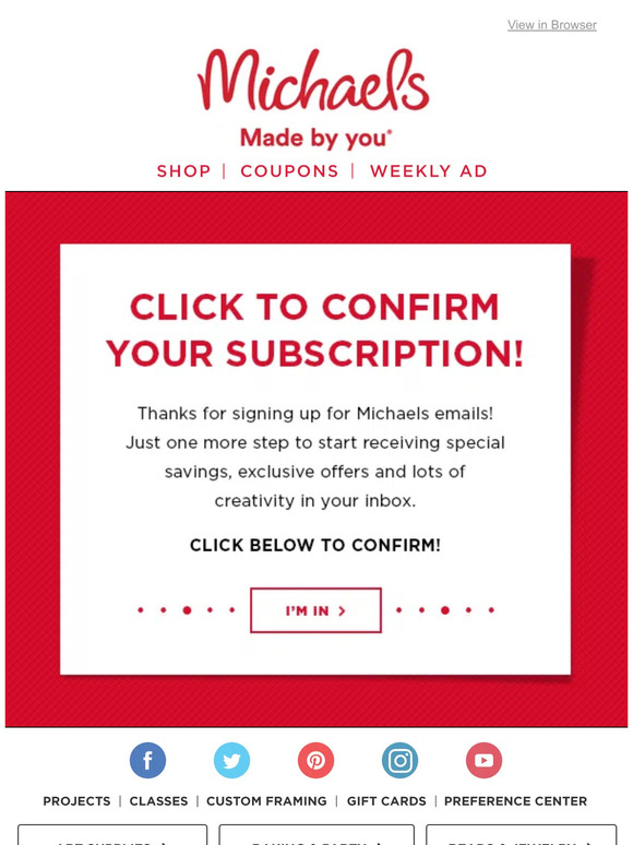 Michaels: Open Now to Confirm Your Subscription to Michaels Emails | Milled