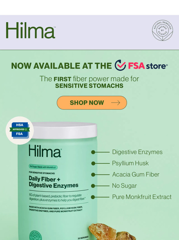 Hilma: FSA APPROVED: Daily Fiber + Digestive Enzymes | Milled