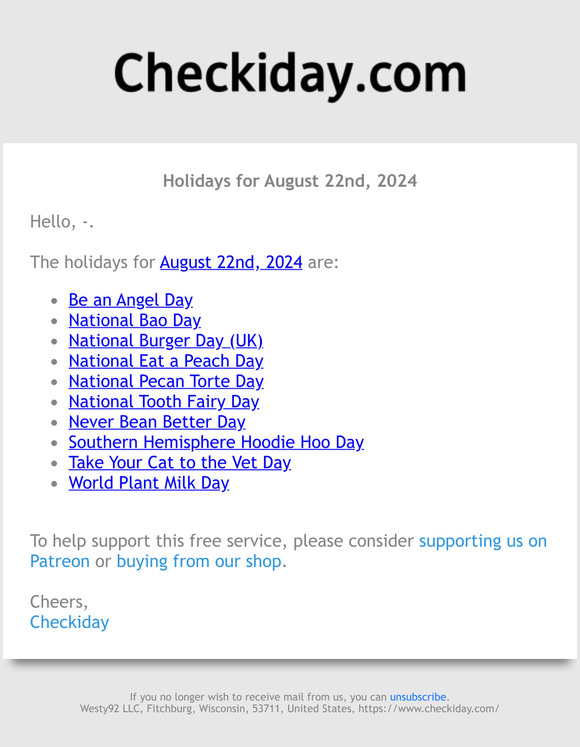 Checkiday: Holidays for August 22nd, 2024! 📅🎉 | Milled