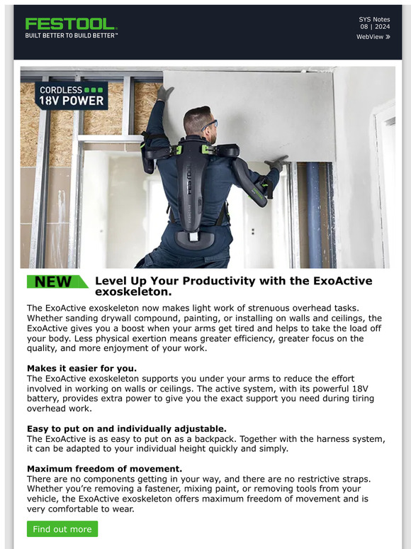 Festool: Level Up Your Productivity with the ExoActive exoskeleton ...