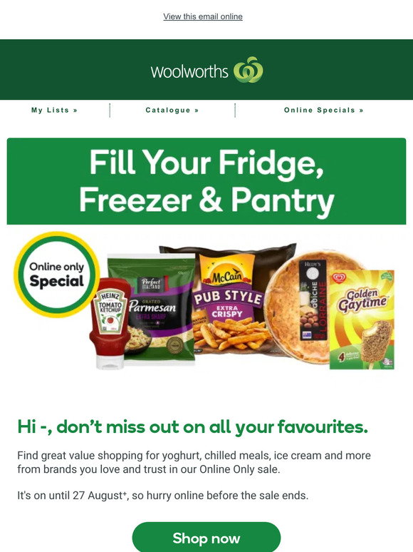 Woolworths: —, enjoy fridge, freezer & pantry savings 🛒 | Milled