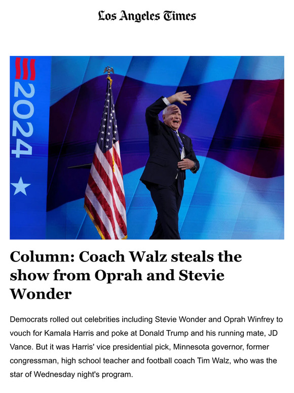 Los Angeles Times: Column: Coach Walz steals the show from Oprah and ...