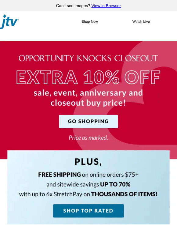 JTV: Last chance: extra 10% off thousands! | Milled