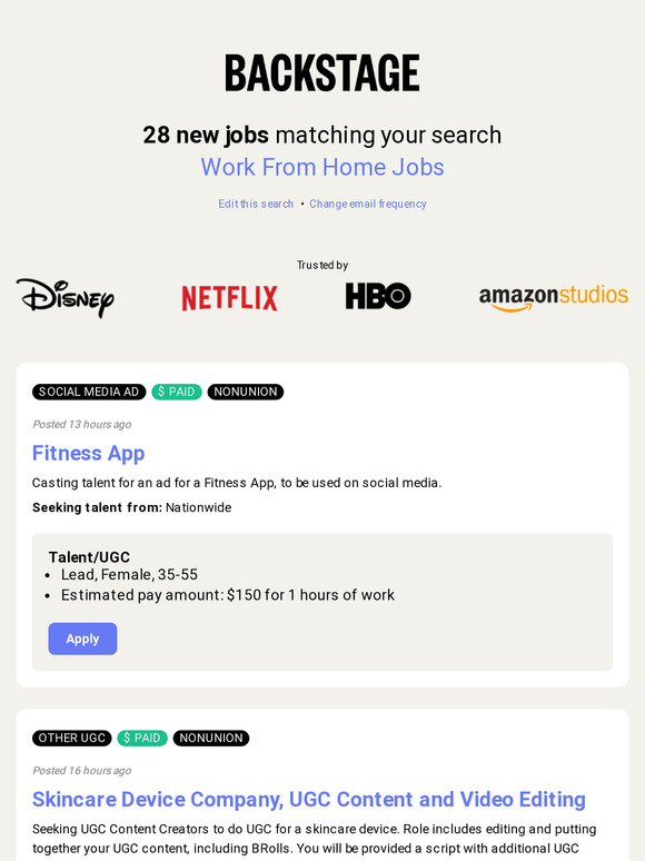 Backstage: 28 New Roles Available for Work From Home Jobs - Aug 24 | Milled