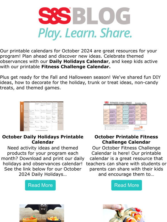 S&S Worldwide: October Printable Calendars + Halloween & Fall Themed ...