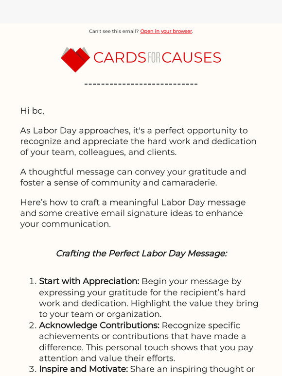 Cards for Causes: Labor Day Messages and Signatures That Stand Out | Milled